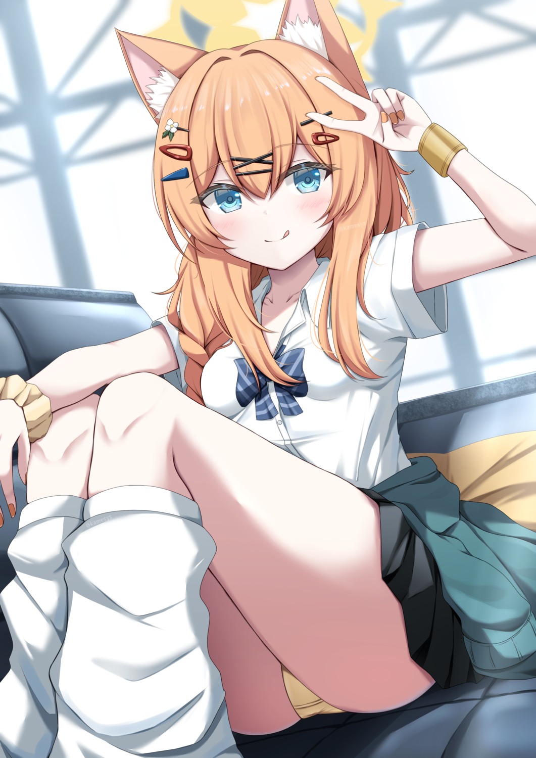 kamesys blue archive iochi mari animal ears halo loli nekomimi pantsu seifuku skirt lift ...